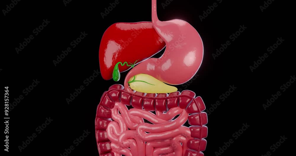 digestive system 3D, stomach, liver, gall bladder, intestines 4k Stock ...