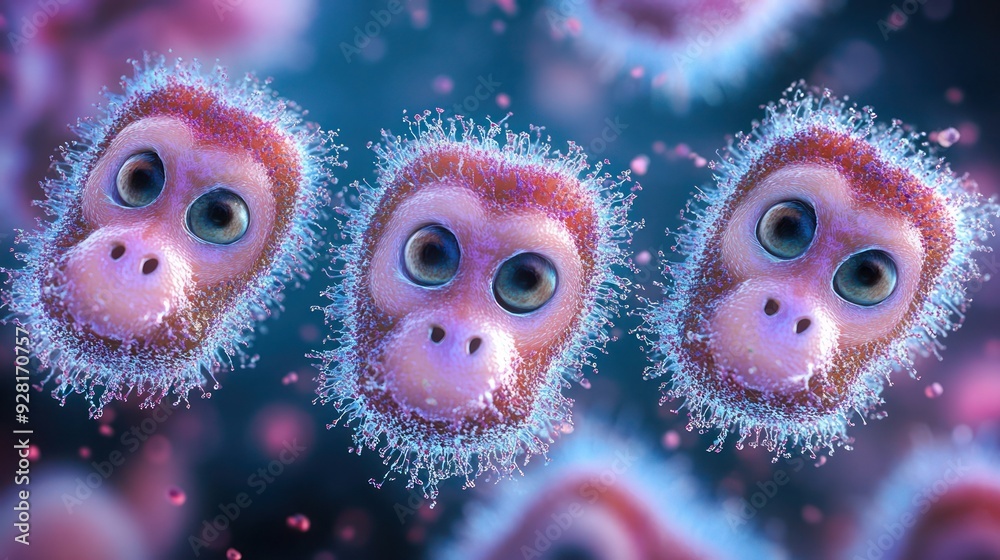 Mpox (monkey pox) virus, Monkeypox viruses, pathogen closeup ...