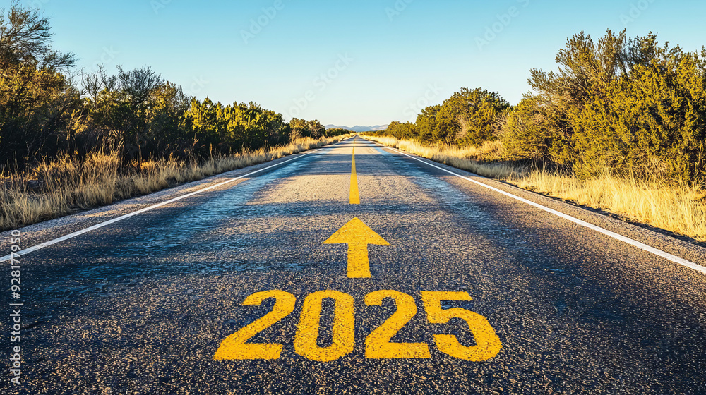 Road to 2025 with an empty road with written 2025 and arrow pointing ...