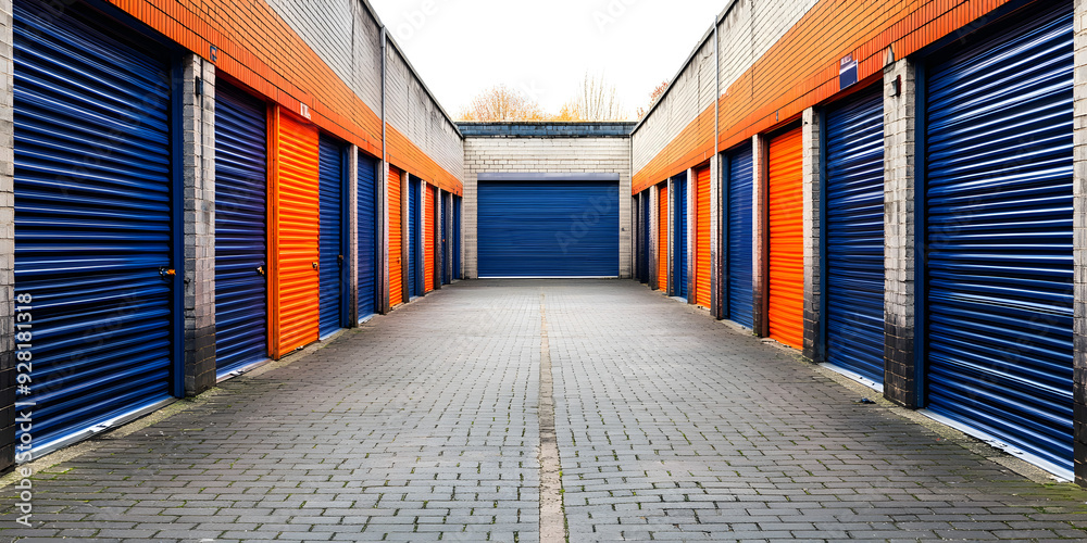 "Wide-Angle Photo of Row Terraced Storage Unit Buildings, Emphasizing ...