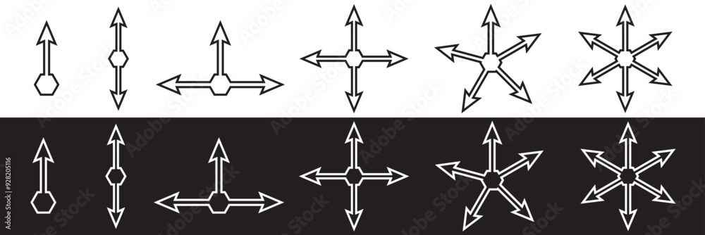 Arrow multiple direction icons. Vector one. two, three, four, five and ...