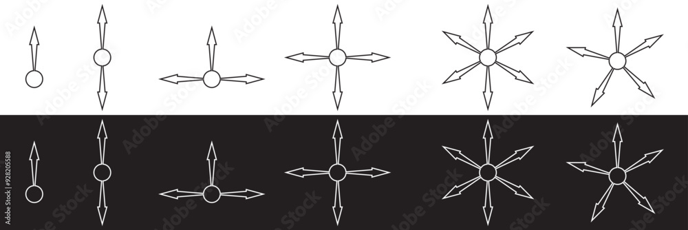 Arrow multiple direction icons. Vector one. two, three, four, five and ...