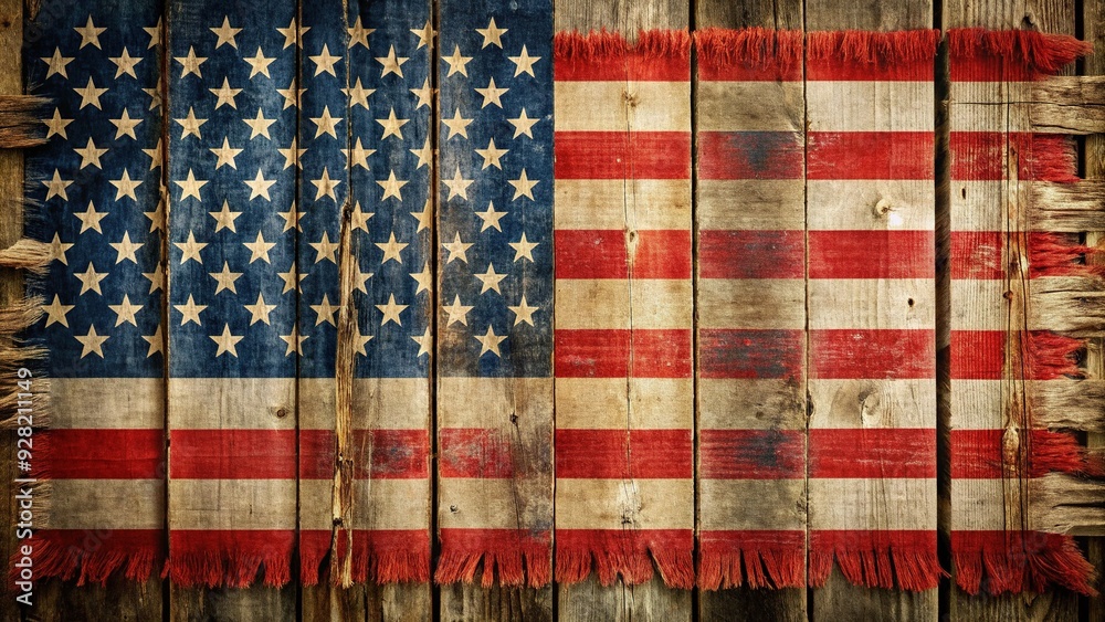 Retro-style distressed American flags with frayed edges and faded stars ...