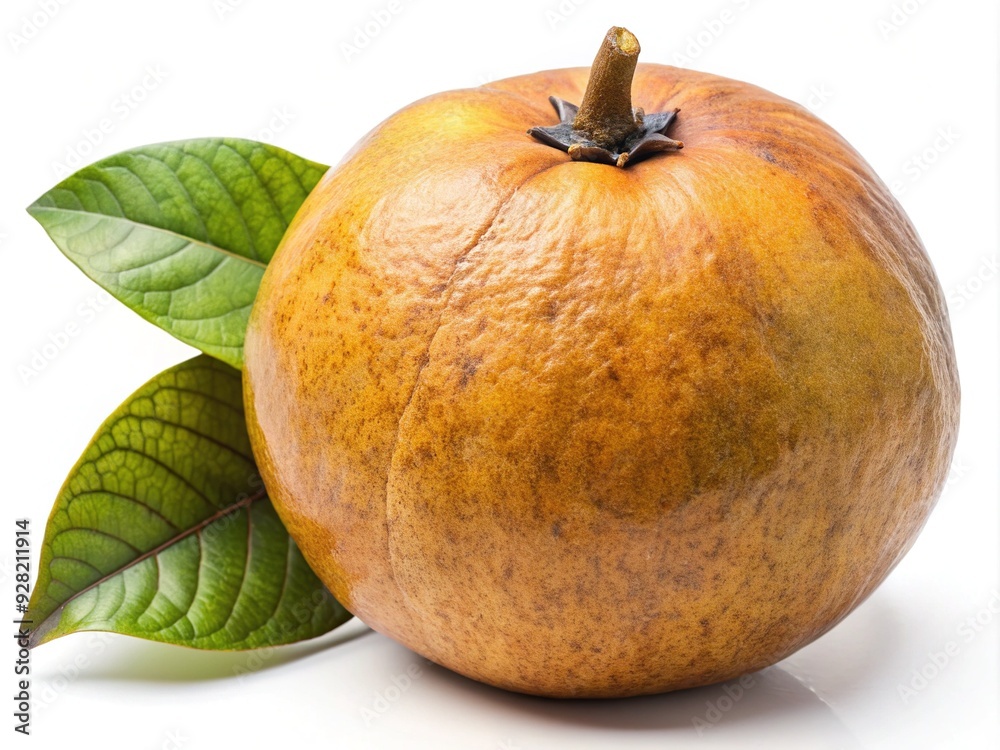 Ripe sapote fruit with brown skin and soft, sweet white flesh, isolated ...
