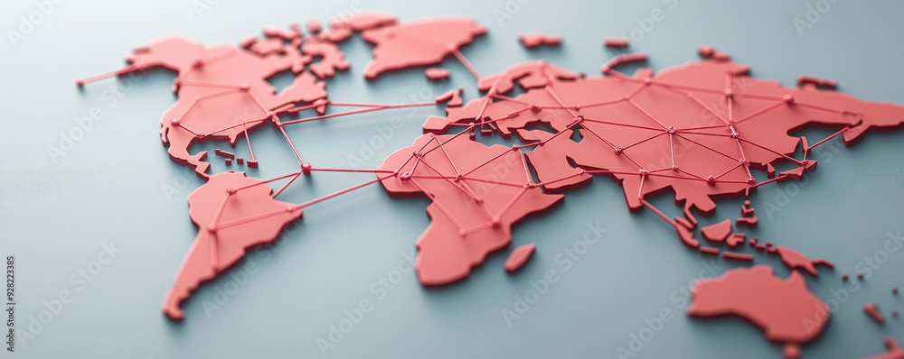 Global Connections, a vivid red map illustrating intercontinental links ...