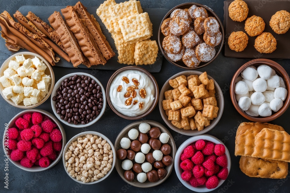 Assortment of food items not suitable for individuals with allergies at ...