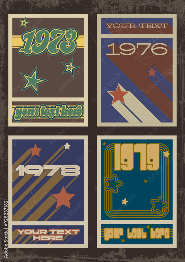 1970s Backgound Set, Vector Templates for Retro Party, Event. 70s ...