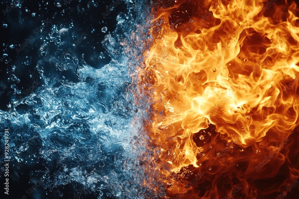 Fire and water converge in a high-impact graphic design with brilliant ...