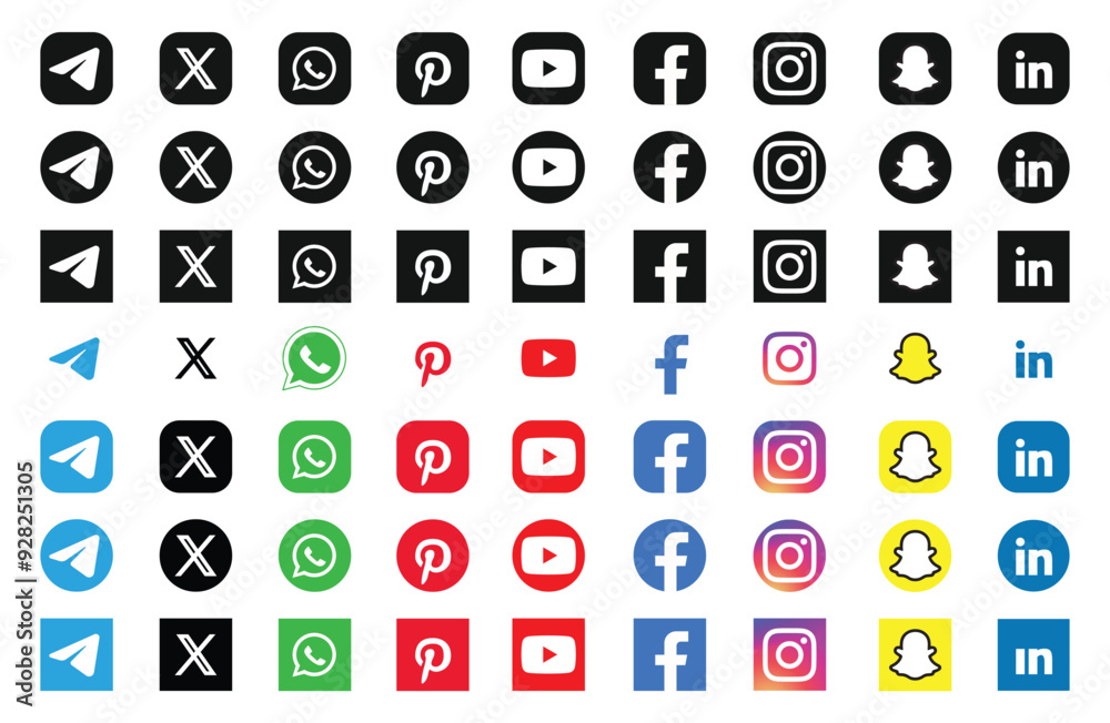 Facebook, twitter, instagram, youtube, snapchat, pinterest, whatsap, linkedin, periscope, vimeo ...