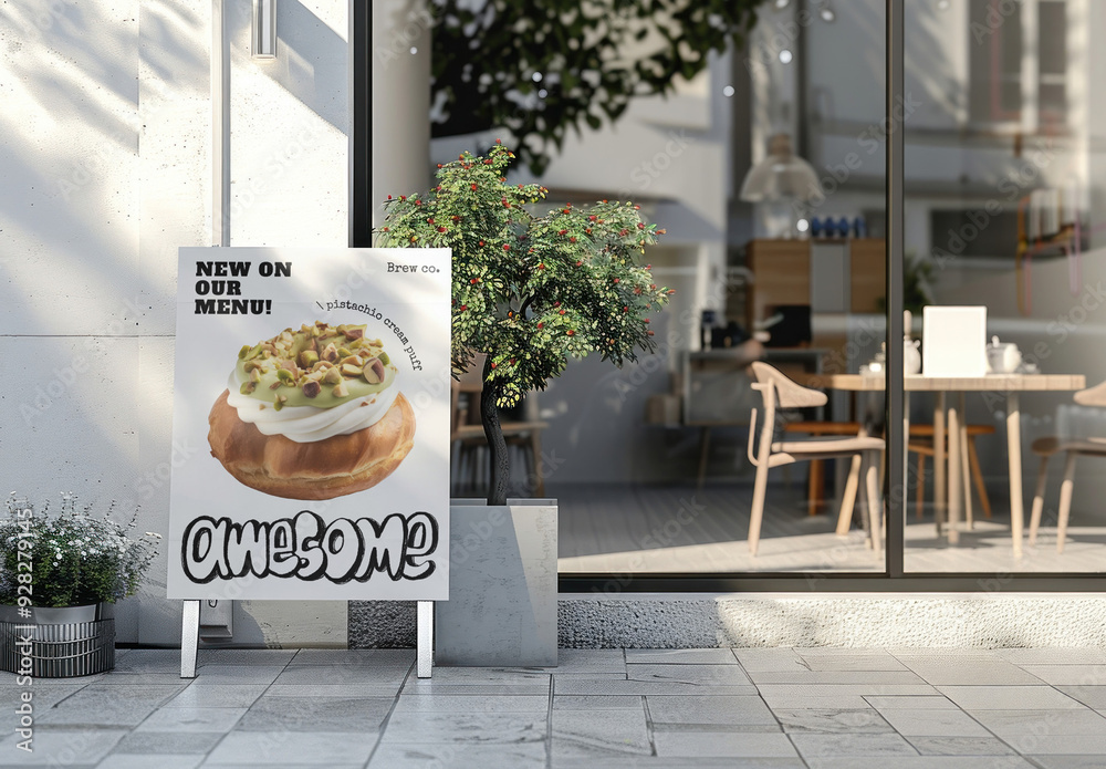 Cafe Acrylic Sign Mockup With Generative AI Stock Template | Adobe Stock