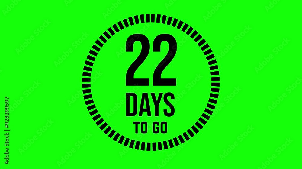 22 days to go, 22 days count 2D animation, motion graphics running numbers counting days, 22 ...