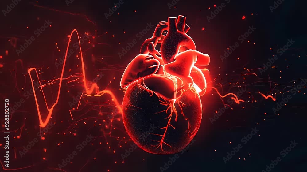 human heart shape with red cardio pulse line. Creative stylized red ...