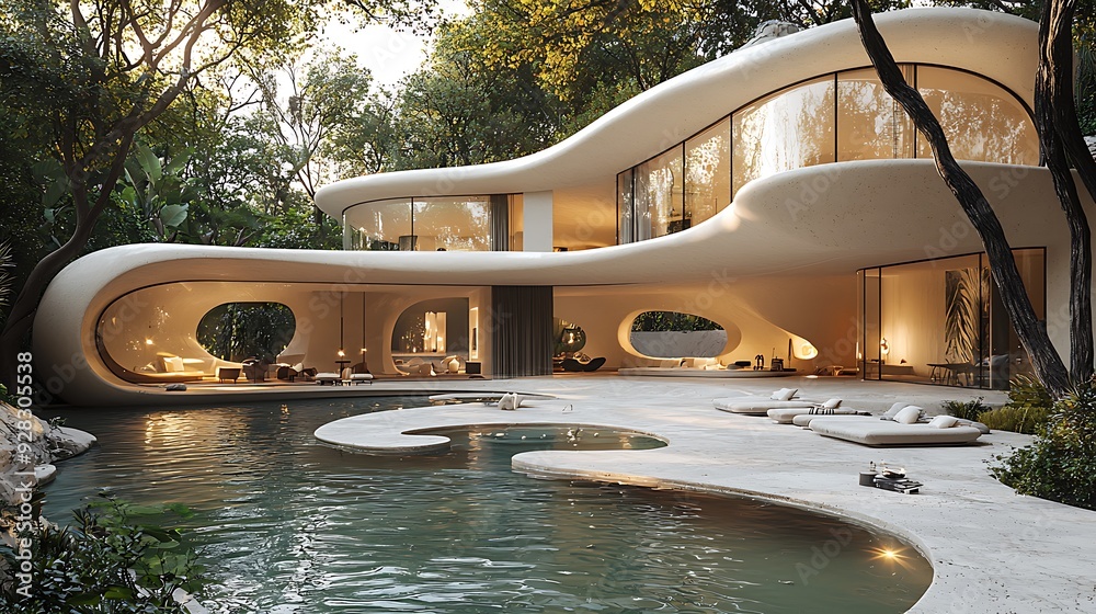 Elegant modern architecture with innovative cooling features and sun ...