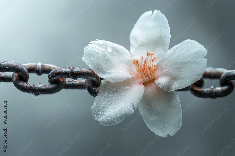 High-resolution conceptual photograph of a delicate flower intertwined ...