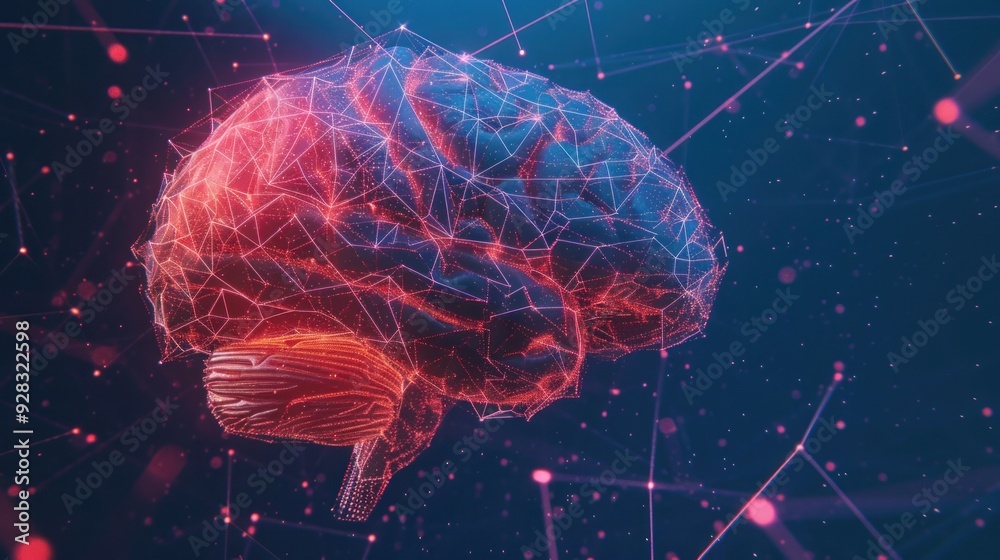 Brain. Low poly abstract digital human brain. Neural network. IQ ...