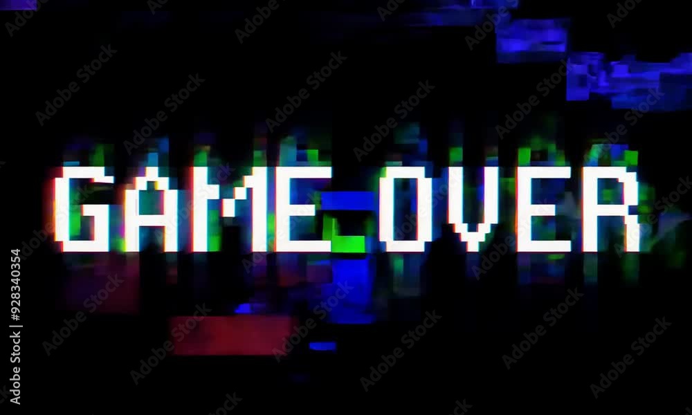 Looping GAME OVER Animation with Isolated Glitch Effects on Black ...