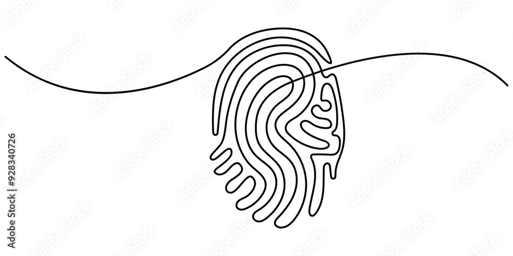 Linear drawing of a fingerprint. Continuous line drawing of biometric ...