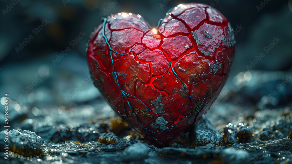 Realistic 3D Cracked Red Heart with Arteries, Symbolizing Broken Love ...
