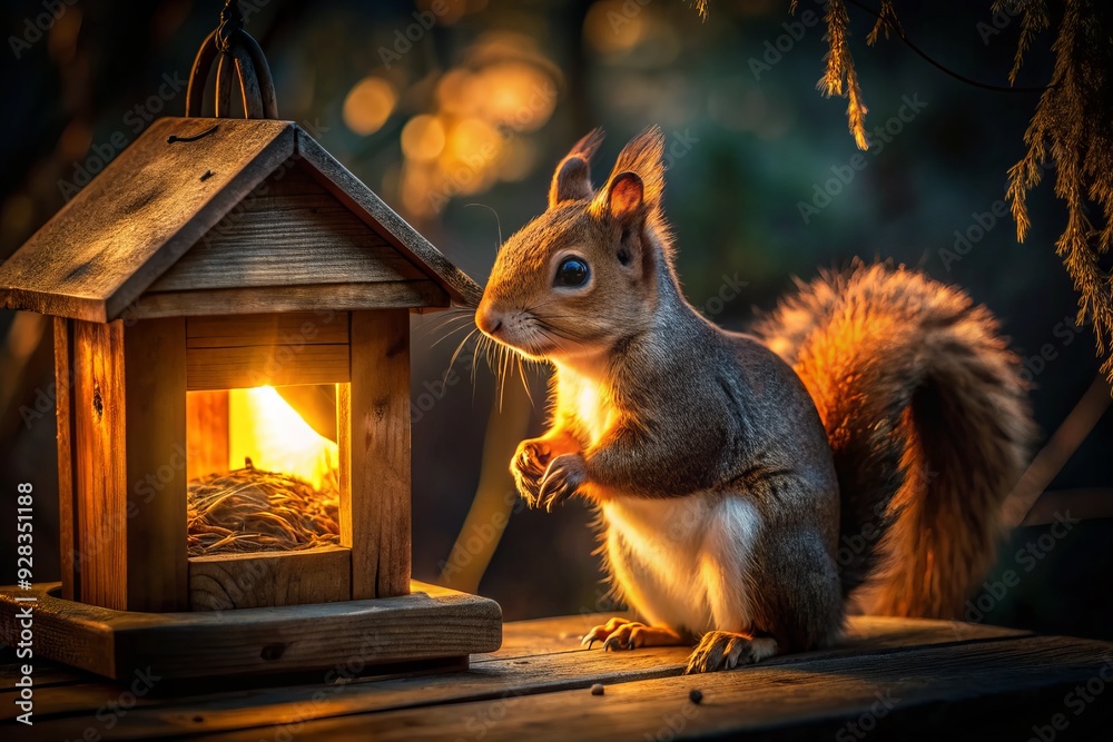 dramatic dark moody background spotlight on squirrel's curious gaze ...