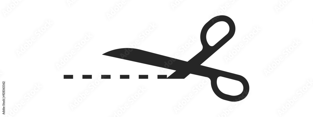 Cut line icon with scissor, cut here guidance, scissors and dash ...