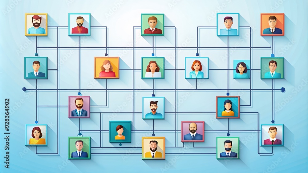 Colorful illustration of a company's organizational chart and ...