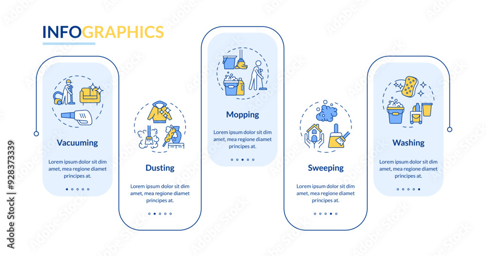 Cleaning methods rectangle infographic vector. Vacuuming mopping ...