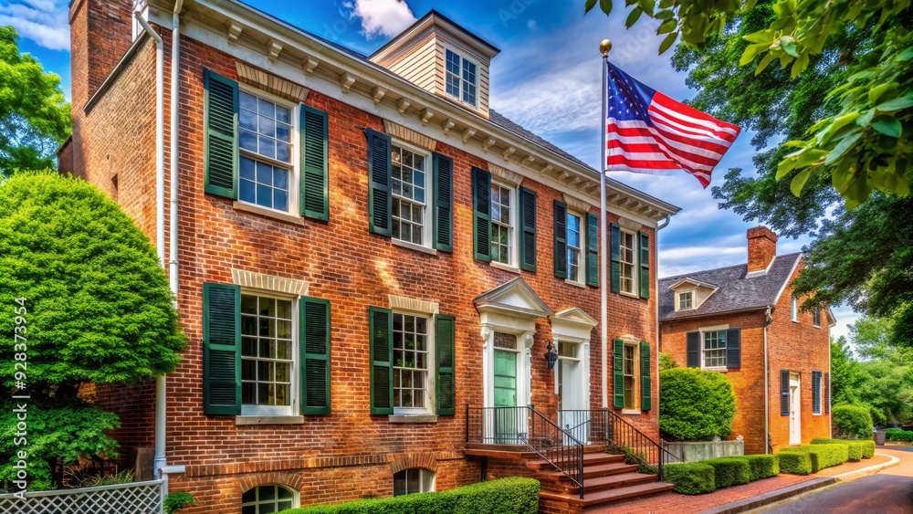 Historic brick colonial-era building with ornate brickwork, wooden ...