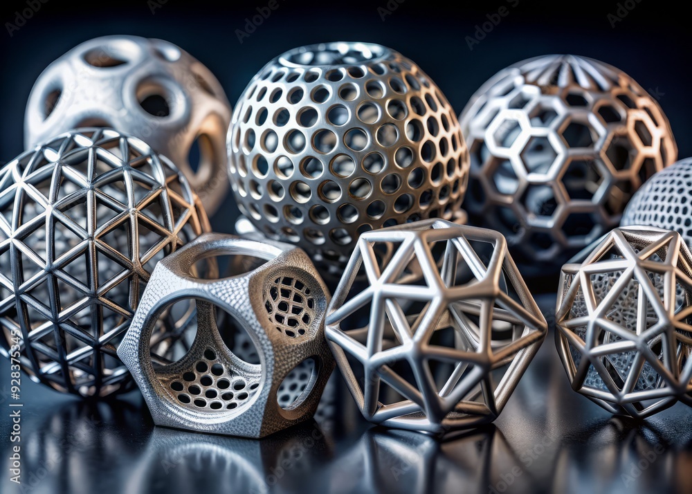 Intricately designed 3D printed metal components with complex ...