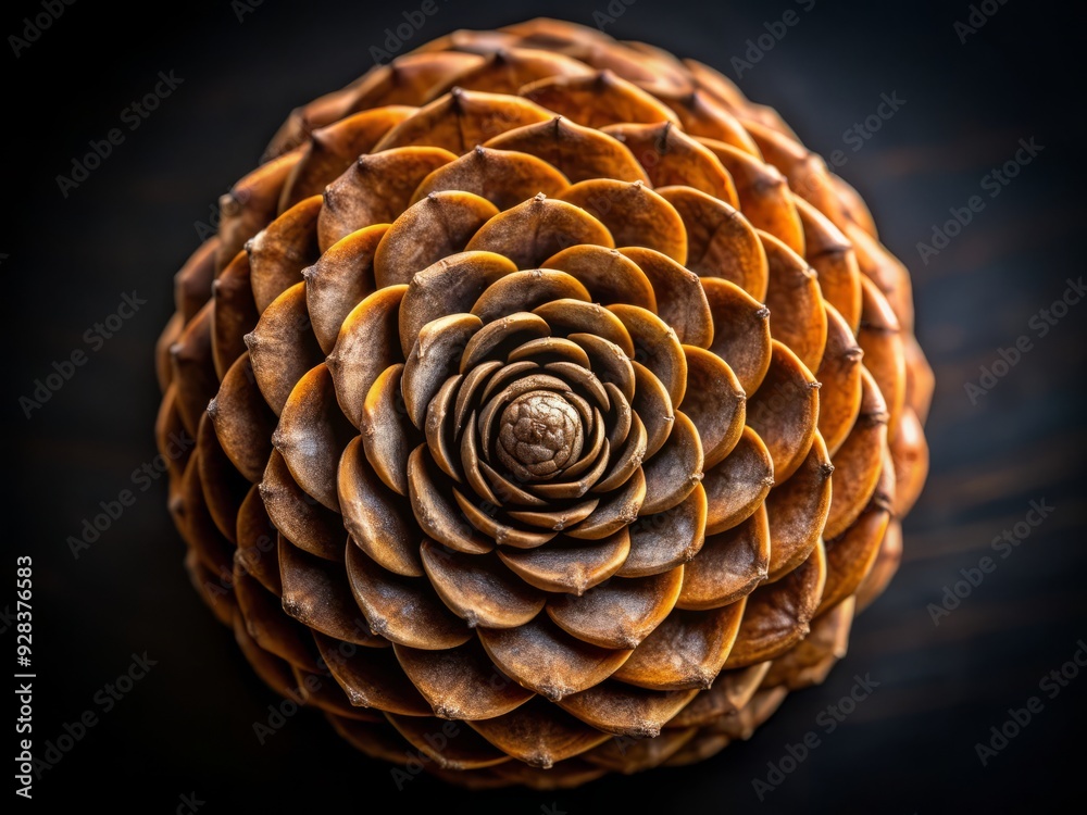 Macro shot of a pine cone from a West Java forest, showcasing a ...