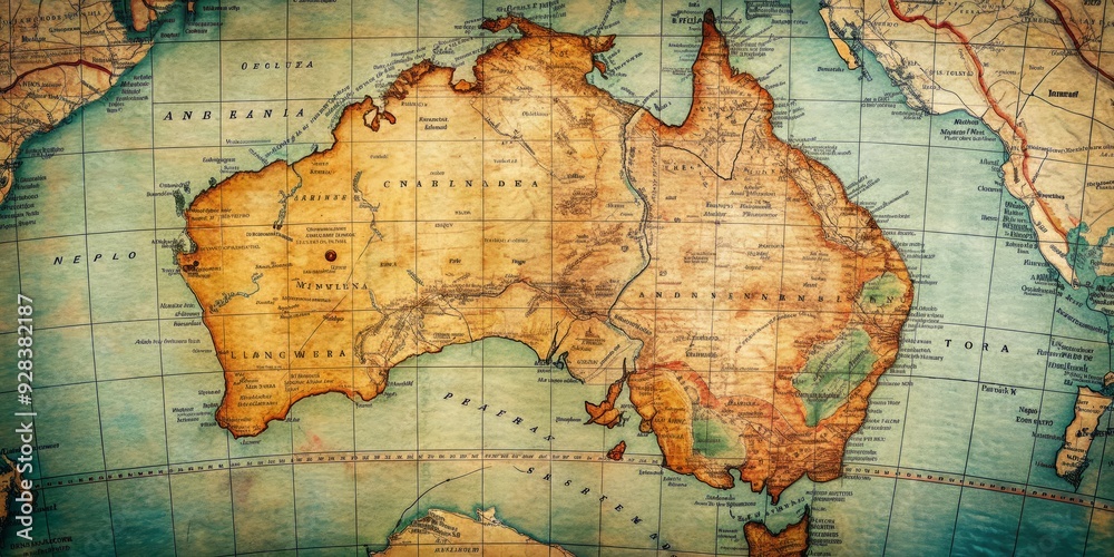 Retro Australian map from a vintage school atlas, featuring classic ...