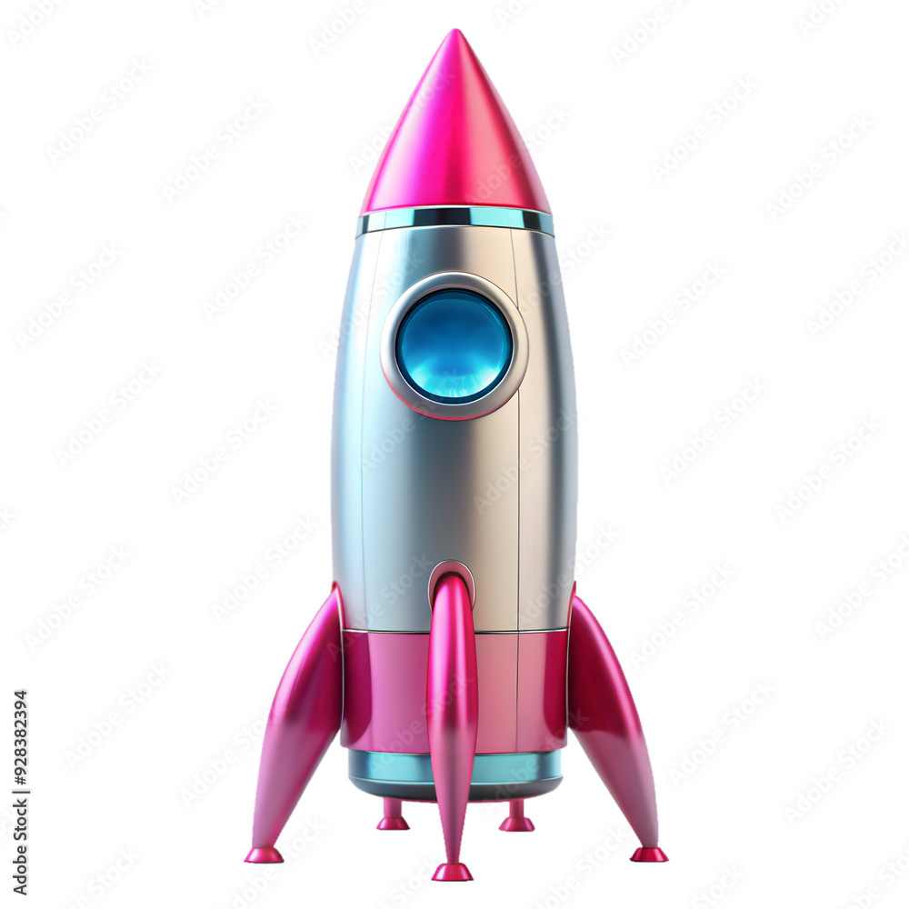 Pink and Silver Cartoon Rocket. A sleek cartoon-style rocket with a ...