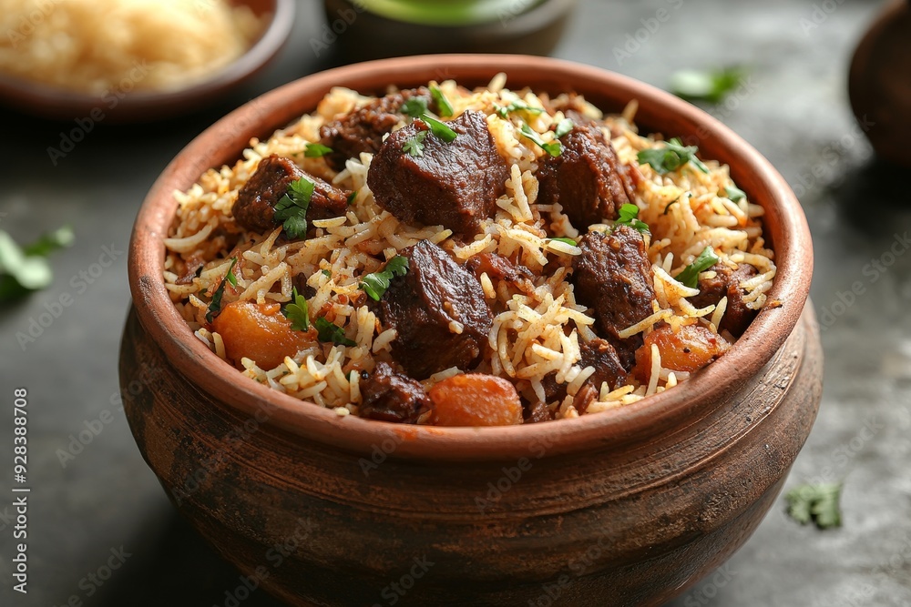 Dum Handi MuttonÂ BiryaniÂ or gosht pilaf is prepared in an earthen or ...