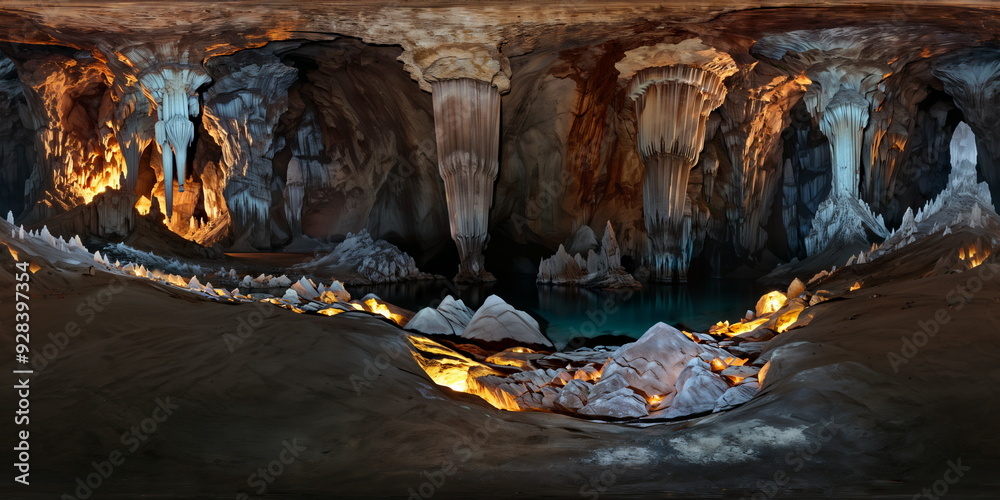 Full 360 degrees seamless spherical panorama HDRI equirectangular projection of underground ...