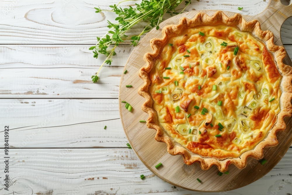 Homemade puff pastry quiche with leeks Swiss gruyere and goat cheese on ...