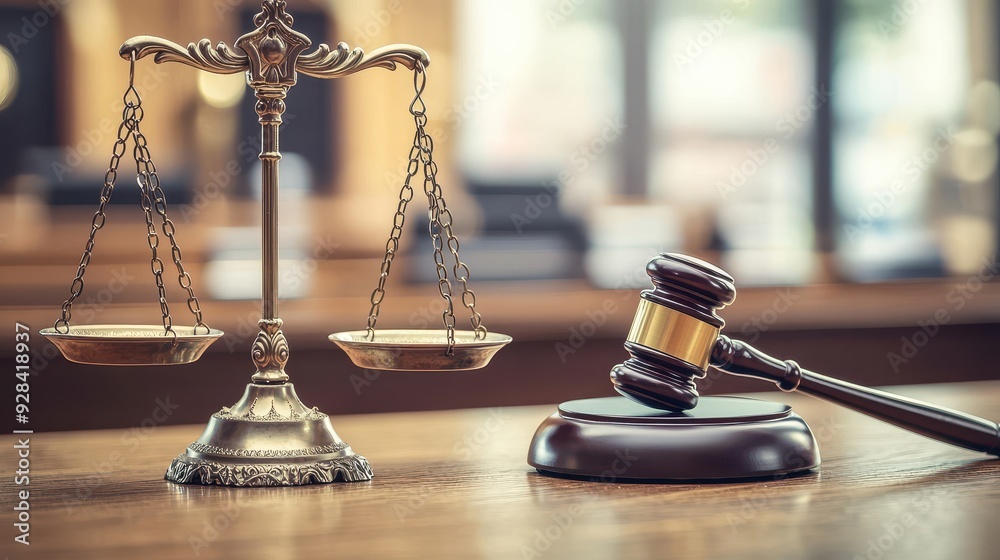 Balance of Justice: Scales and Gavel in Courtroom Setting, Symbol of ...