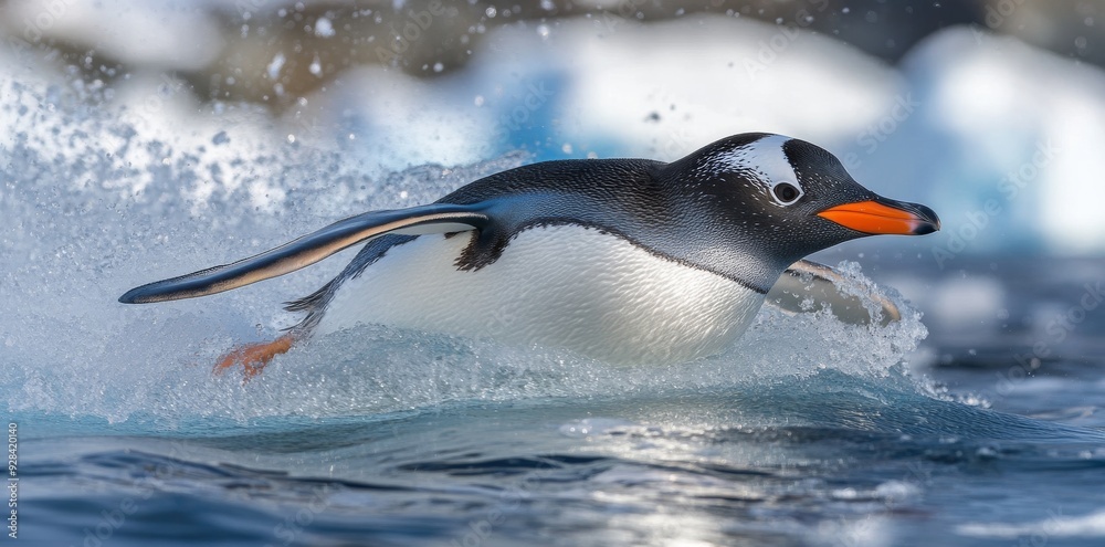 This adorable penguin is lying on its belly with its flippers splayed ...