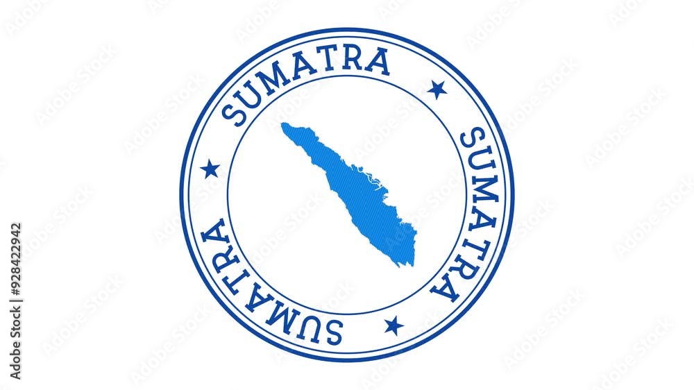 Sumatra intro. Badge with the circular name and map of island. Sumatra ...