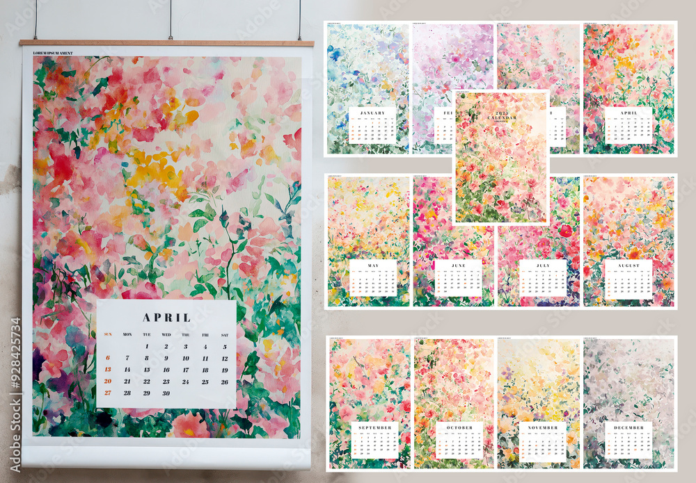 Calendar Watercolor Flowers 2025 Generated with AI Stock Template ...