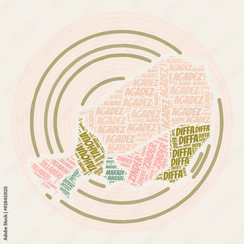 Niger Round Poster. Typography style image of Country. Regions word ...