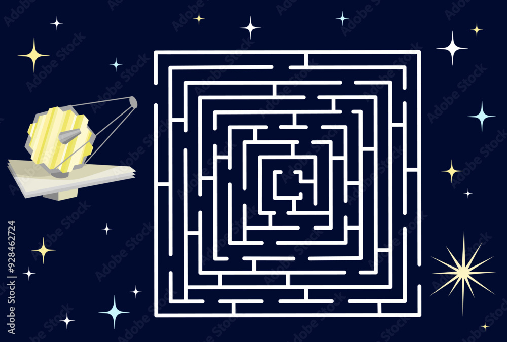 Maze game. Find the right way to observe the big star with the space ...