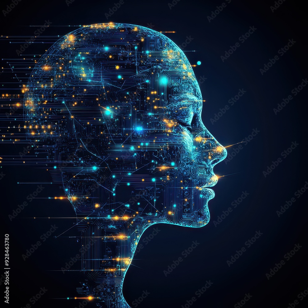 Abstract human face with one side made of circuits, Critical thinking ...