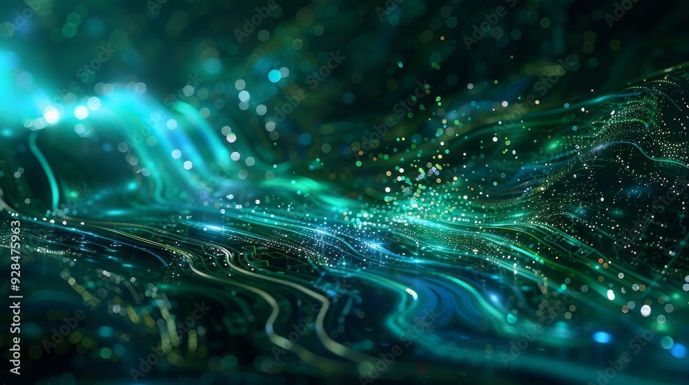 A digital water flow integrated with abstract circuitry patterns ...