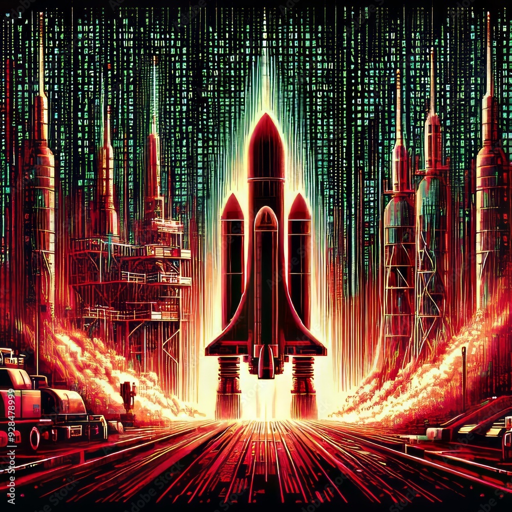 15 Code Red A matrix code depiction of the launch with ASCII ele Stock ...