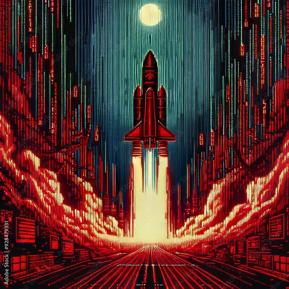 16 Code Red A matrix code depiction of the launch with ASCII ele ...