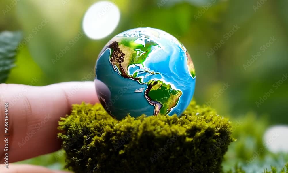 Earth globe concept in hand, 3D green planet map for eco business Stock ...