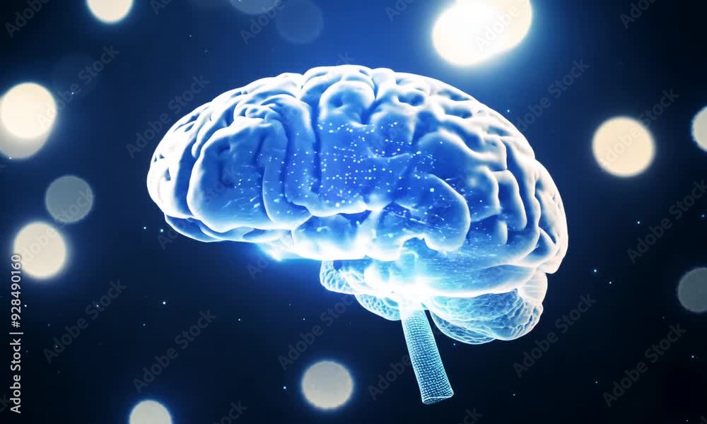 Abstract blue jellyfish brain scan, resembling a human head, floating ...