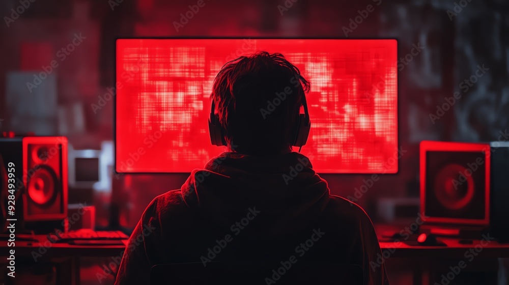 Ransomware alert message, dark red screen, highlighting danger of cyber ...