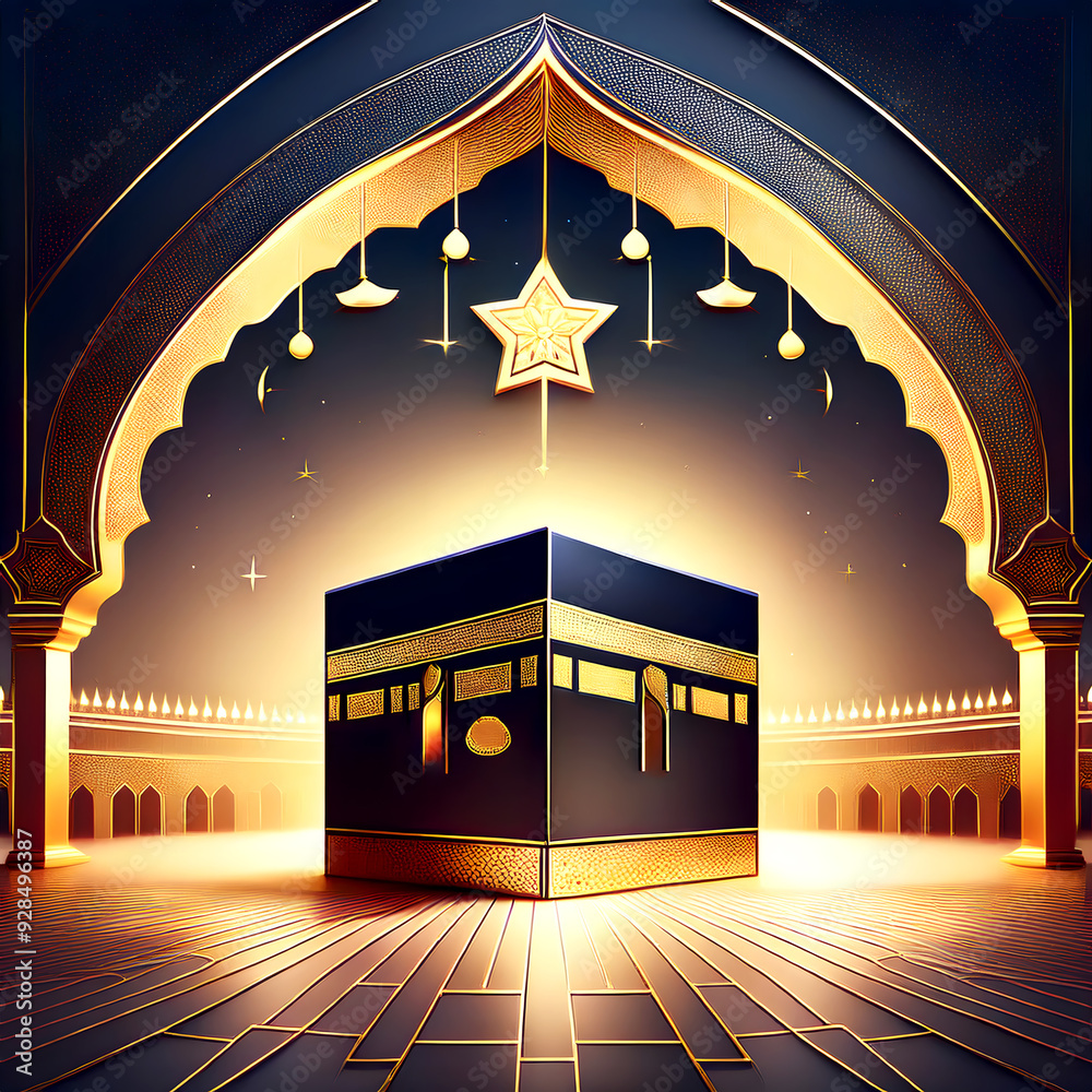 Holy Night Glow: Kaaba in Eid Al-Adha Light Stock Illustration | Adobe ...