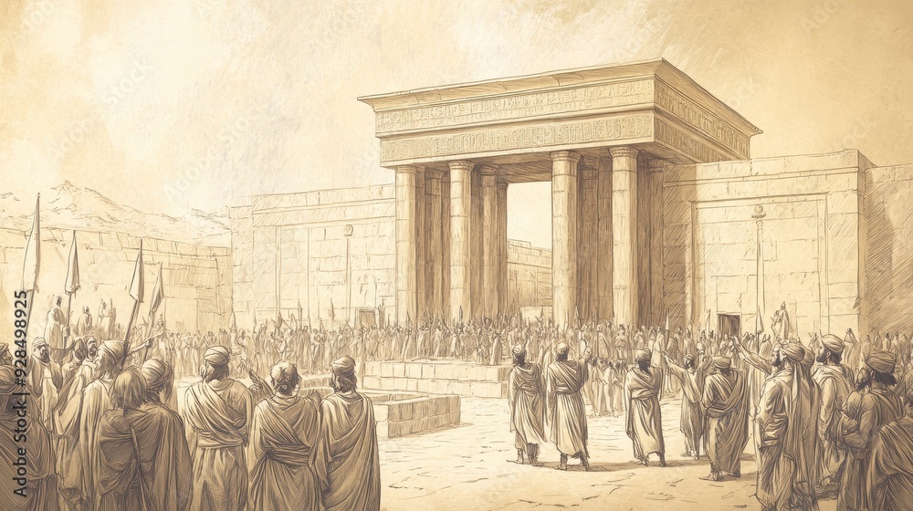 Biblical Illustration of Ezra and The Altar and the Temple's Foundation ...
