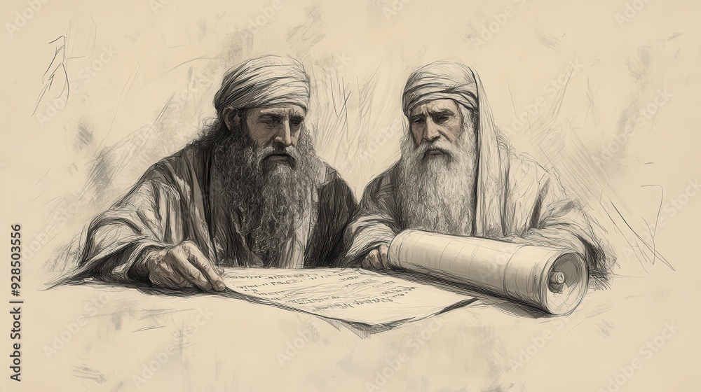 Biblical Illustration of Ezra and Nehemiah Reflecting Together at the ...